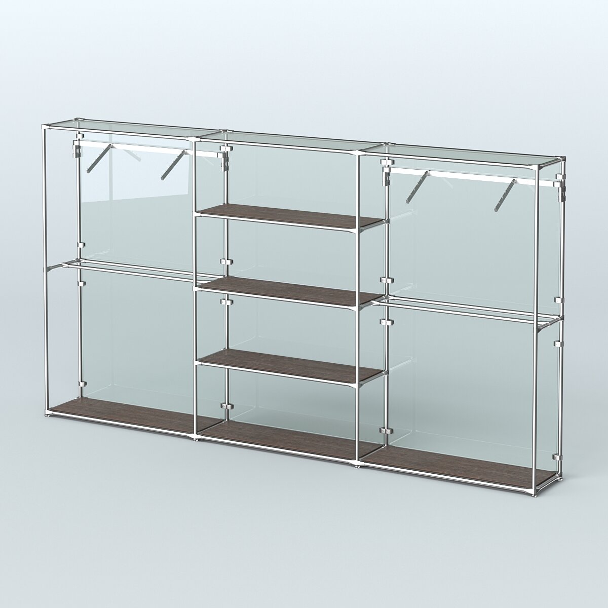 Торговая система хром (задняя стенка - стекло) 3600 мм с полками ДСП и поручнями №10, Дуб Венге