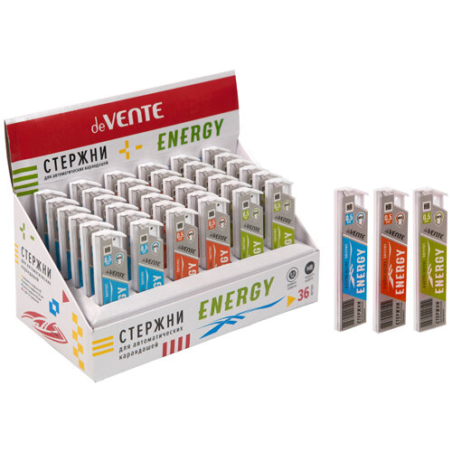 Грифели для механических карандашей 0,5мм, HB " deVente " Energy, 12шт, пластиковый футляр, количество: 36 упаковок