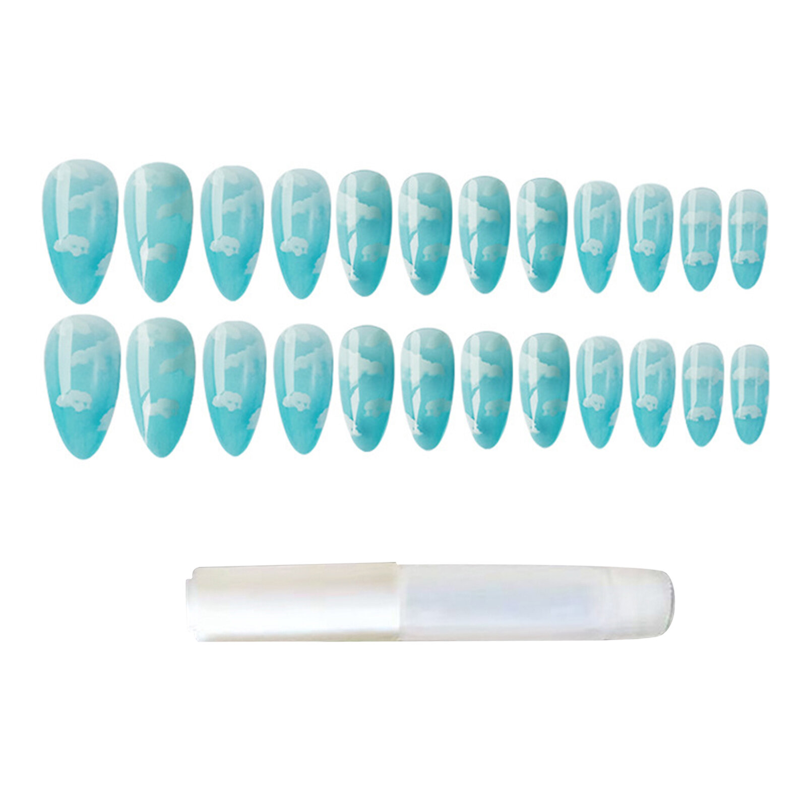 24 Pcs/box Длинные остроконечные ложные ногти Полноразмерные накладные ногти Искусственные نوожки Набор для маникюра Для повседневного использования Синий цвет Материал ABS 3 типа Размер упаковки 120*70*20мм Вес упаковки 30г С клеем для ногтей 2г