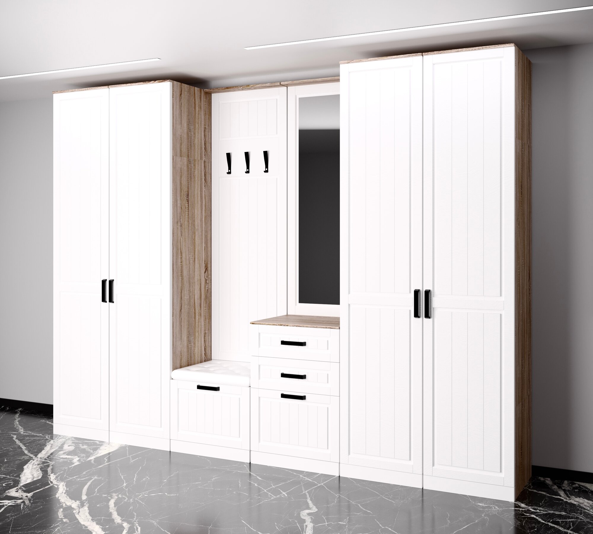 Прихожая МДФ Венеция. 2.88 метра. Дуб Сонома/Белое дерево. Модульная