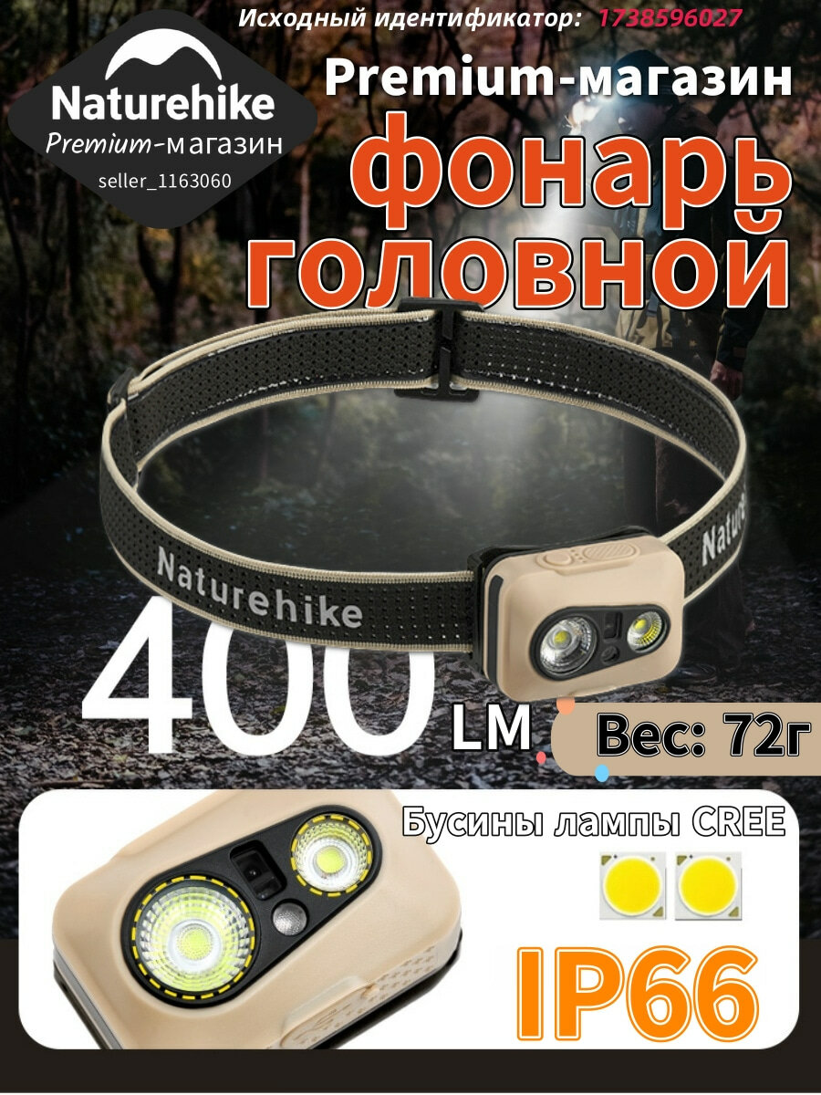 Налобный Naturehike CNK2450ZM015 светодиодный IP66 аккумуляторный с красным светом