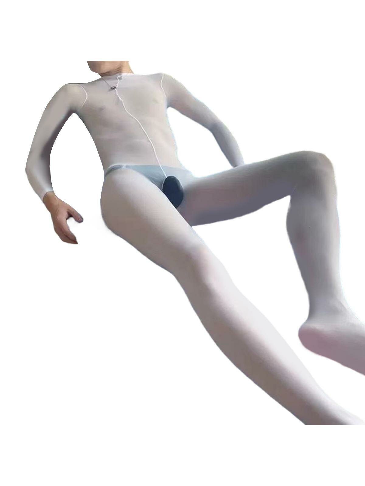 Мужской бодистокинг с открытым кротчем, Белый