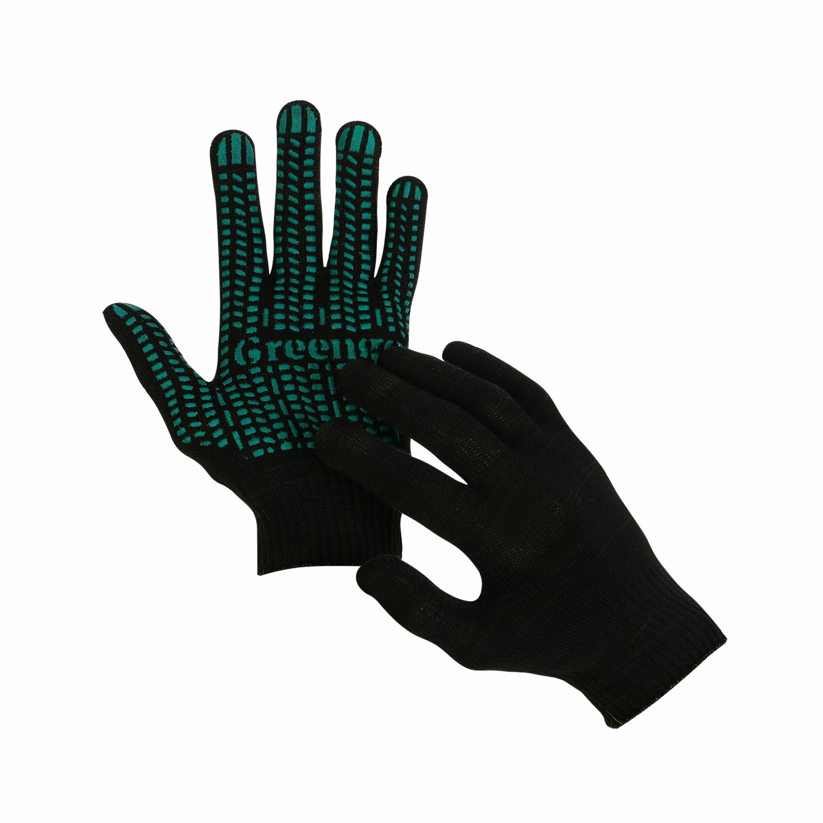 Перчатки садовые, хб, вязка 10 класс, 6 нитей, размер 9, с ПВХ точками, в наборе 5 пар, чёрные