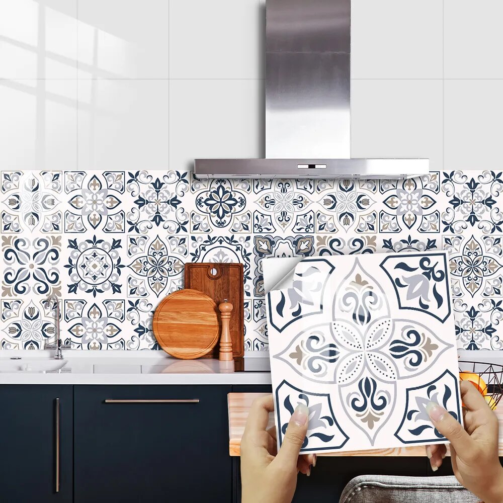 Самоклеящаяся плитка для стен под старинный кафель, виниловые наклейки водостойкие (ПВХ 0.49 мм), набор 10 шт, съемные, для кухни, ванной 15x15 см