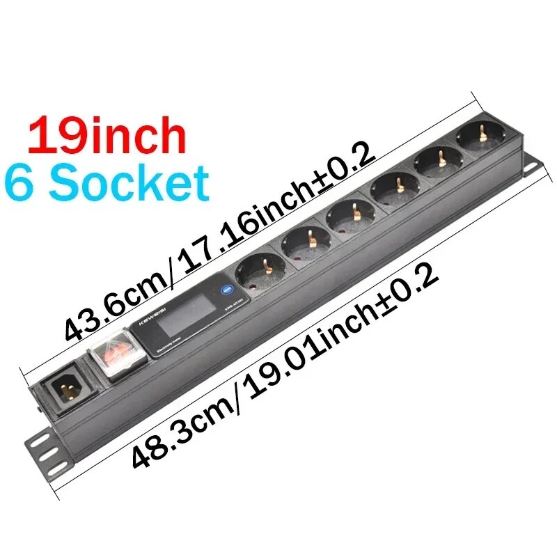 19" блок питания 6 розеток с цифровым счетчиком, EU Plug
