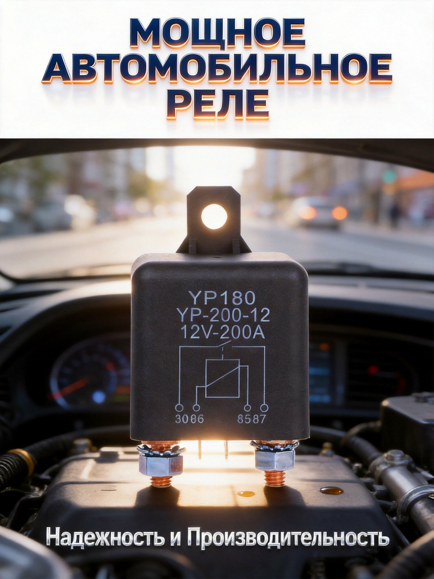 Автомобильное реле 12 В 200 А, высокомощный переключатель с 4 клеммами и нормально разомкнутыми контактами для легковых и крупногабаритных транспортных средств