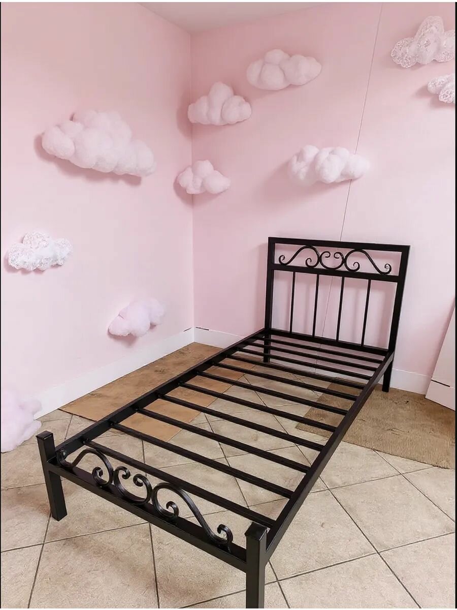 Кровать LOFT Mebel "Мира-2", 90x190 см, с изголовьем, чёрная