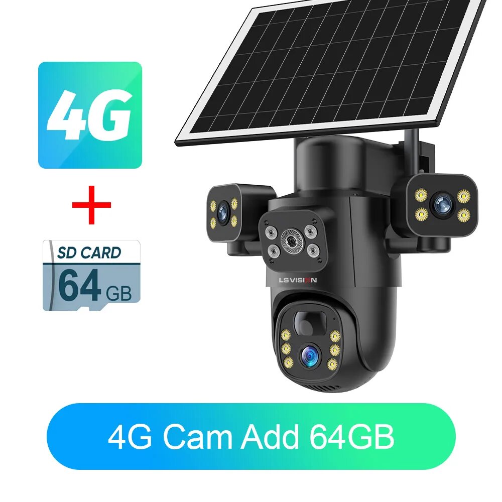 Камера наблюдения LS VISION AOV/PIR 3 экрана 4g Solar с оптическим зумом для внешнего использования дома с цветным ночным видением и автоматическим трекингом