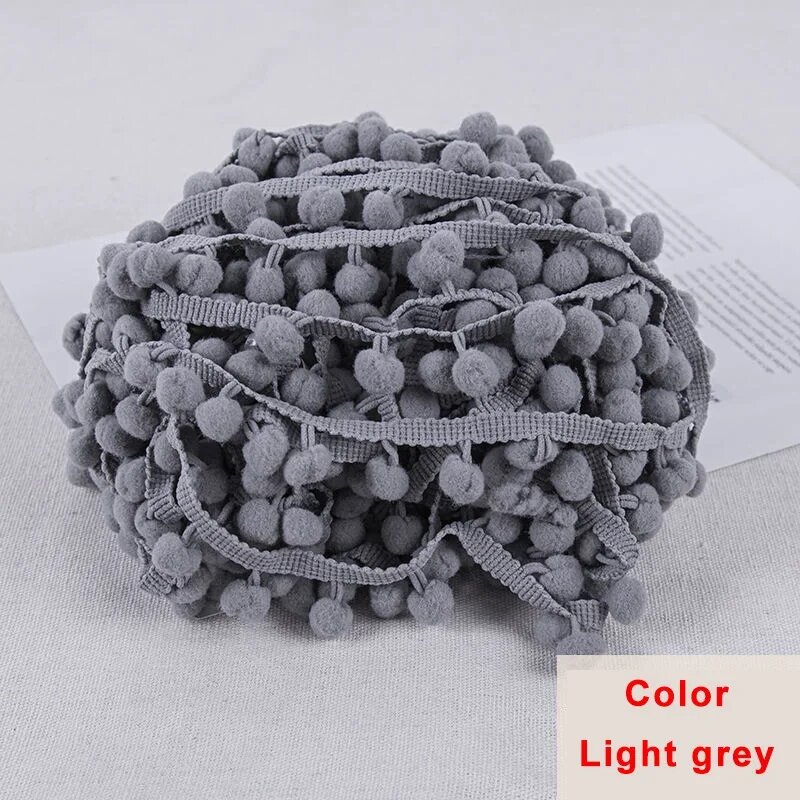 Кружевная тесьма с помпонами 20 ярдов, полиэстер/хлопок 25мм Серый, 32 light grey
