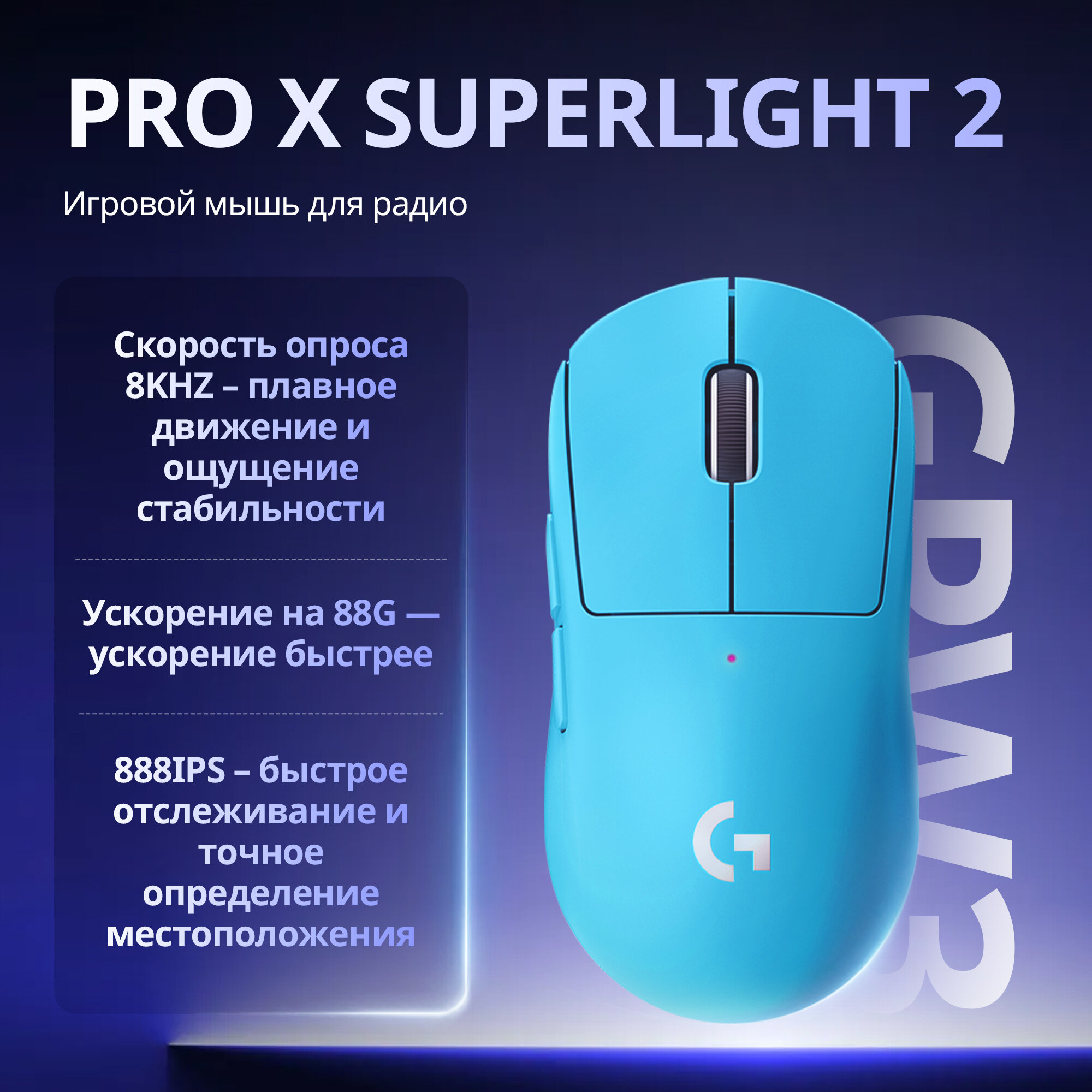 Новая модель Беспроводная мышь Logitech G Pro X Superlight 2 GPW3, синий