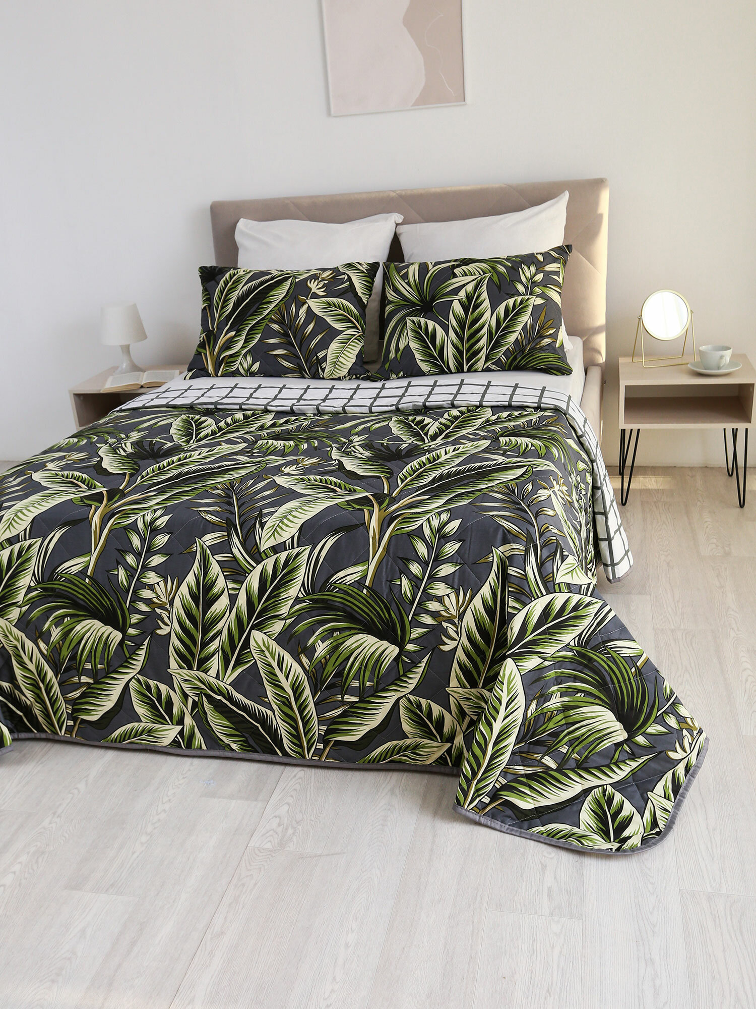 Двухстороннее покрывало из поплина PB-022 Elintale (белый-антрацит), 150x215