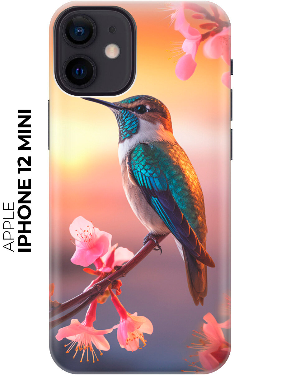 Силиконовый чехол на Apple iPhone 12 Mini / Эпл Айфон 12 мини с рисунком "Птичка на закате"
