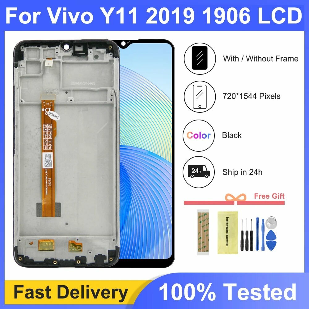 6,35 "для Vivo Y11 (2019) ЖК-экран сенсорный дигитайзер в сборе Замена для Vivo Y11 1906 Дисплей с рамкой Black With Frame
