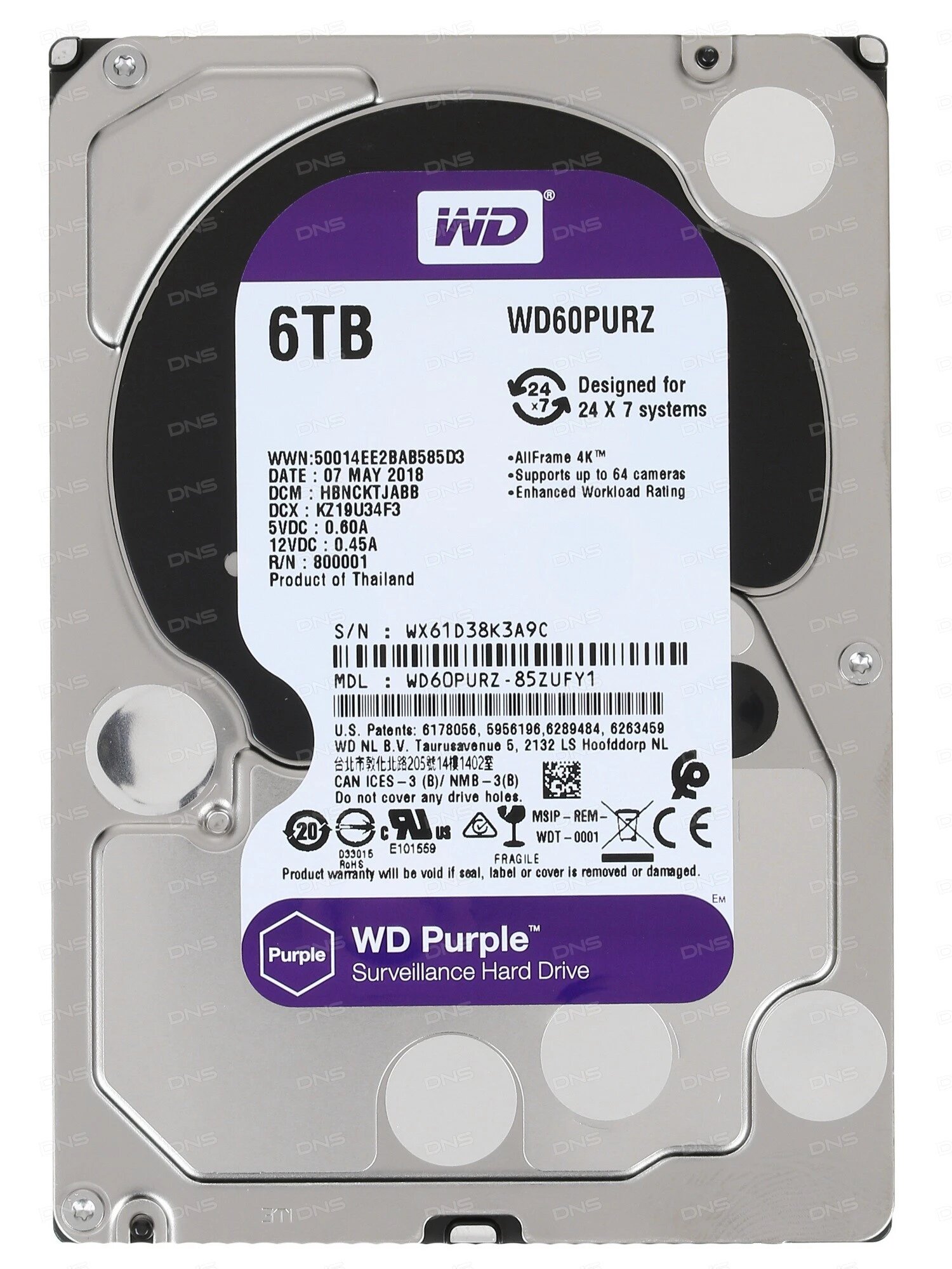 Жесткий диск Western Digital WD Purple 6 ТБ WD60PURX