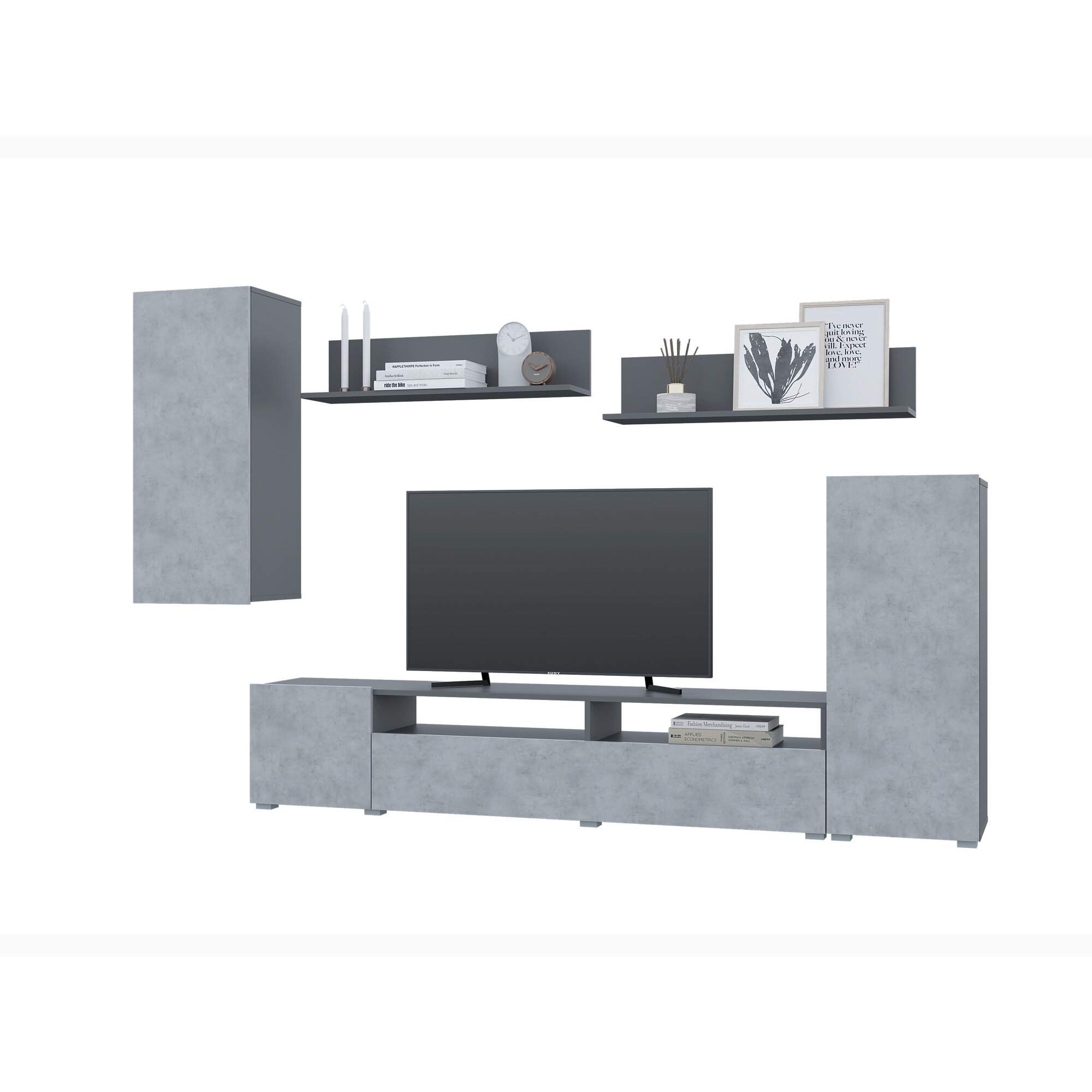 Гостиная Лира (2130*1680*350, ЛДСП, Серый графит/Бетон, Горизонт)