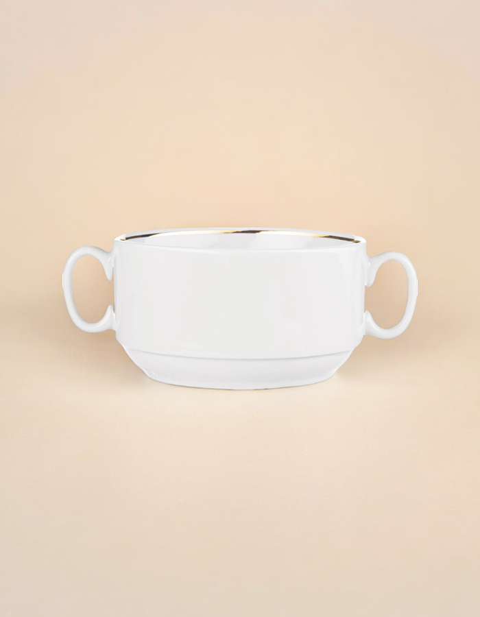 Чашка бульонная 470мл, 117х117х64мм, фарфор, белый-золотой