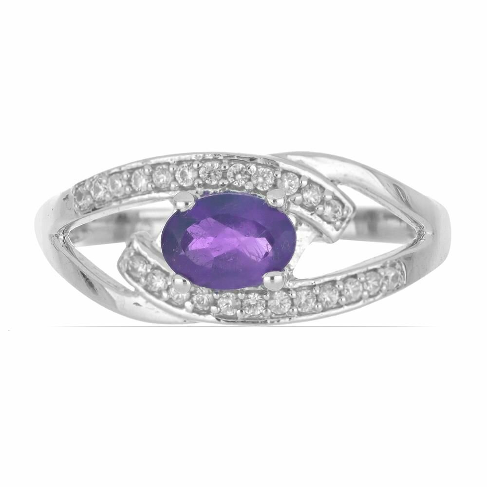 Кольцо, серебро, 925 проба, родирование, циркон, аметист