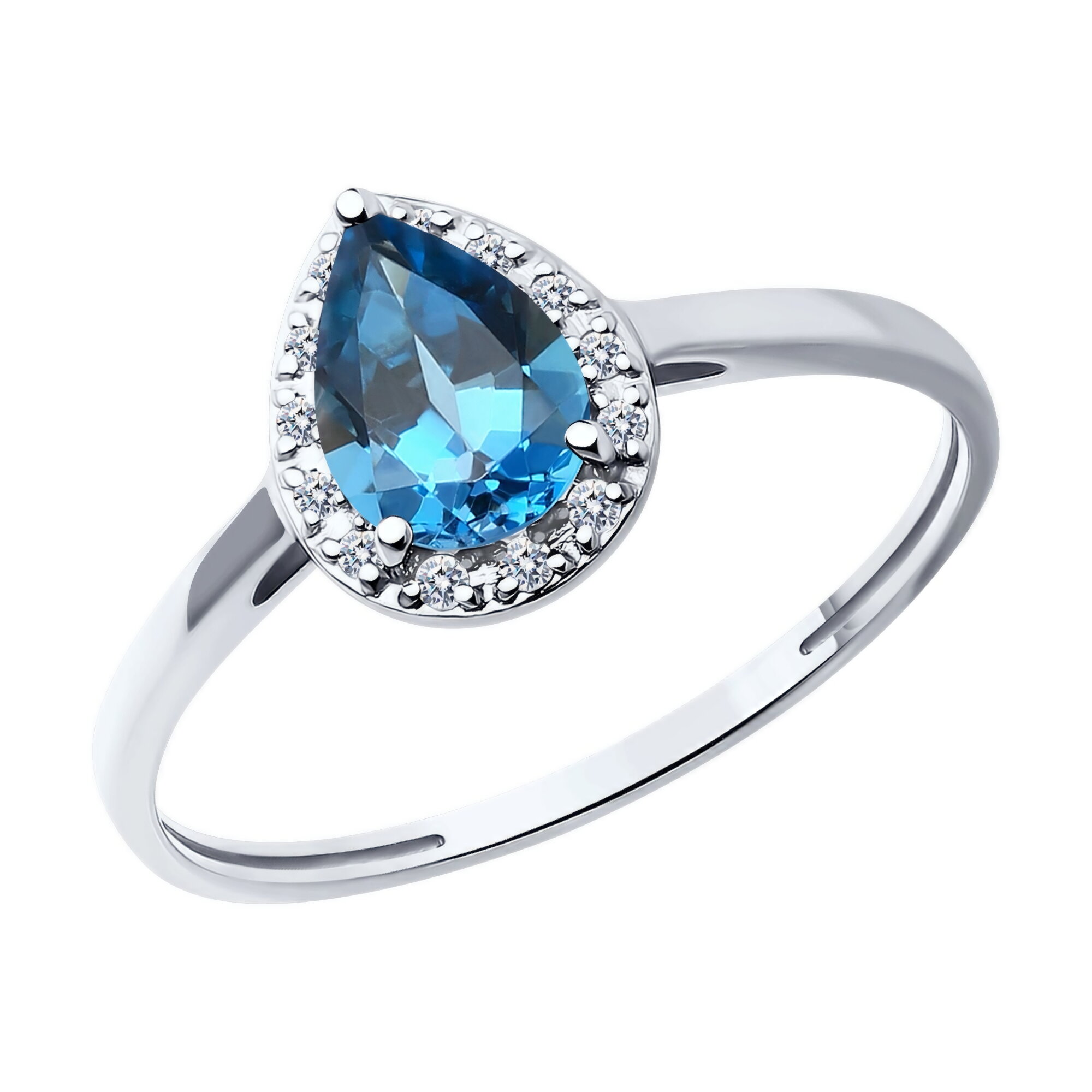 Кольцо, белое золото, 585 проба, бриллиант, Лондон топаз