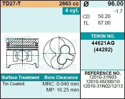 Поршень двигателя teikin 44621ag std (4шт/упак)
