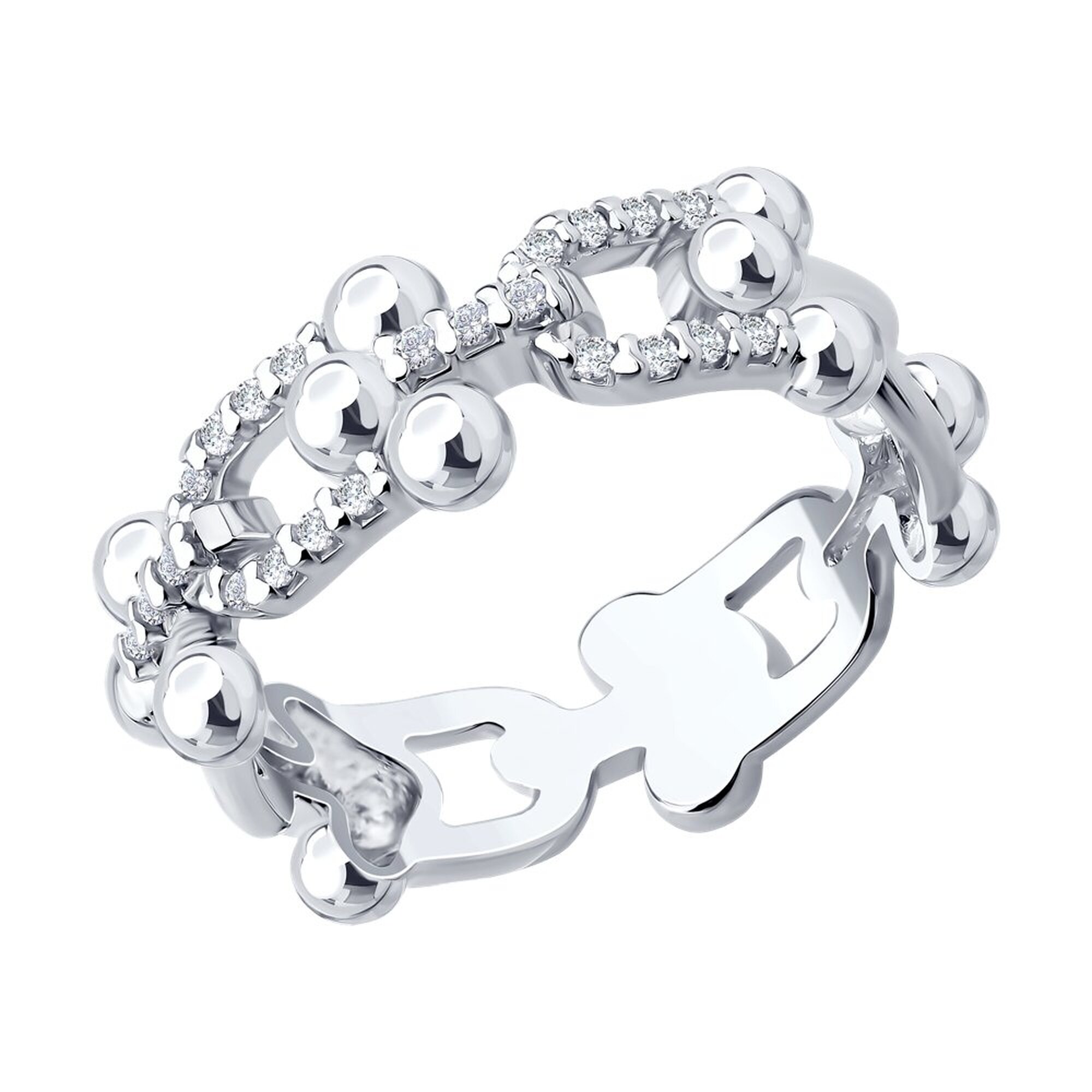 Кольцо, серебро, 925 проба, родирование, фианит