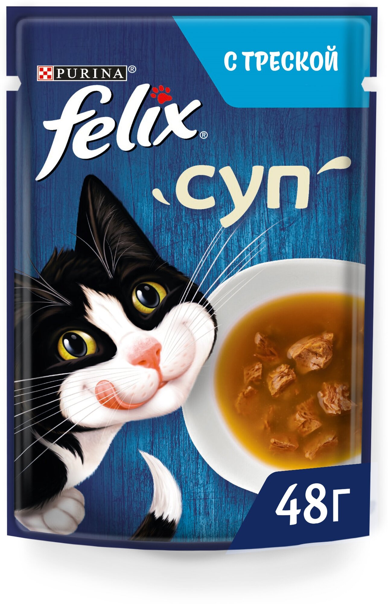 Влажный корм Felix Суп для взрослых кошек, с треской, 48 гр. , 1 шт.