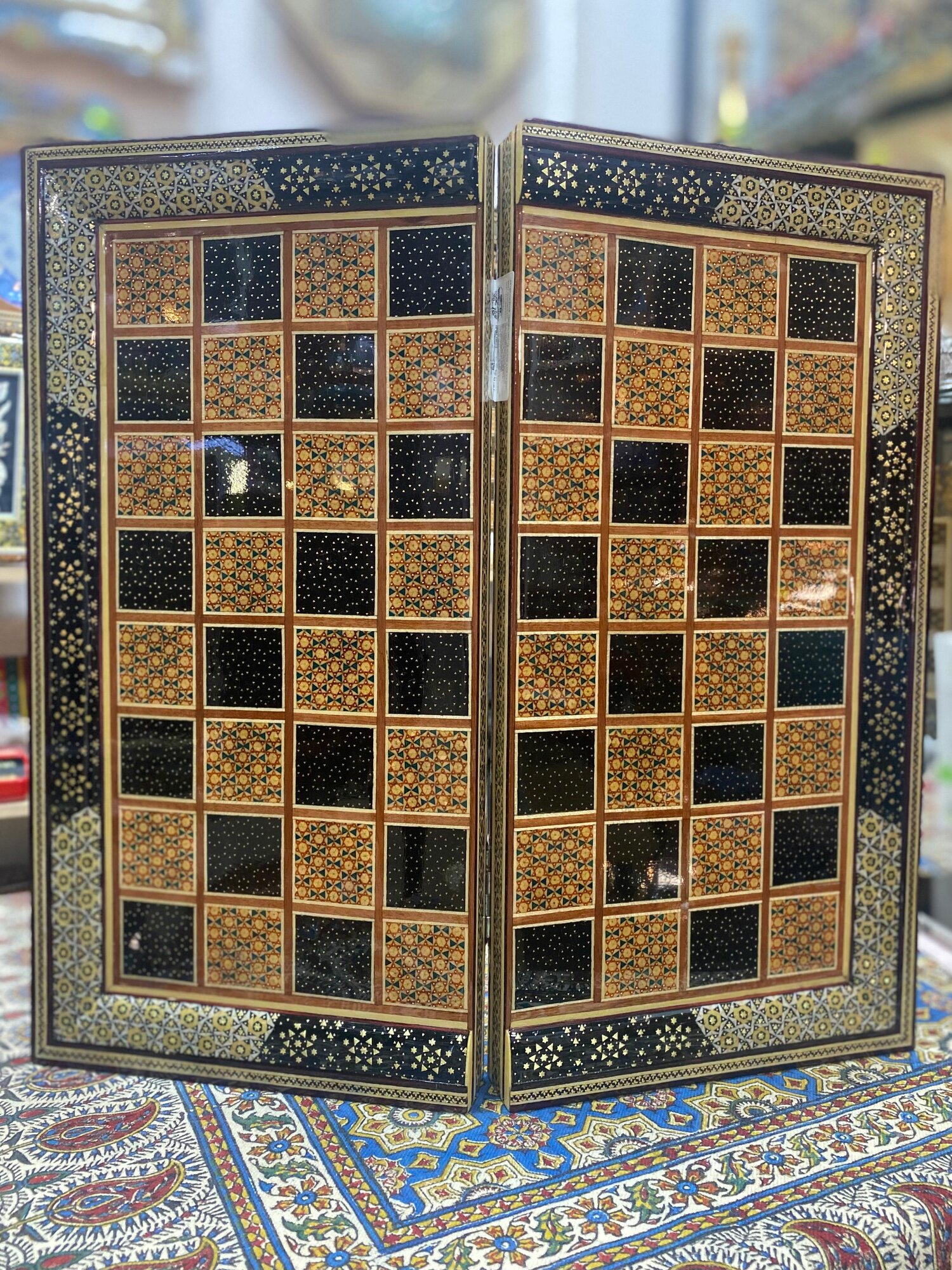 Шахматы-нарды "Хатам" Персидский базар, ручная работа, дерево и металл, 40х40 см