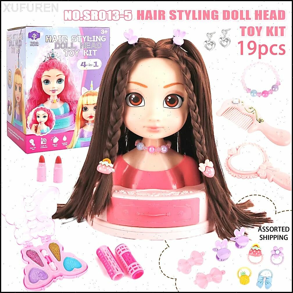 Голова для причесок + Кукла-манекен для причесок и макияжа: Заплети косу, сделай макияж! Игрушка для девочек