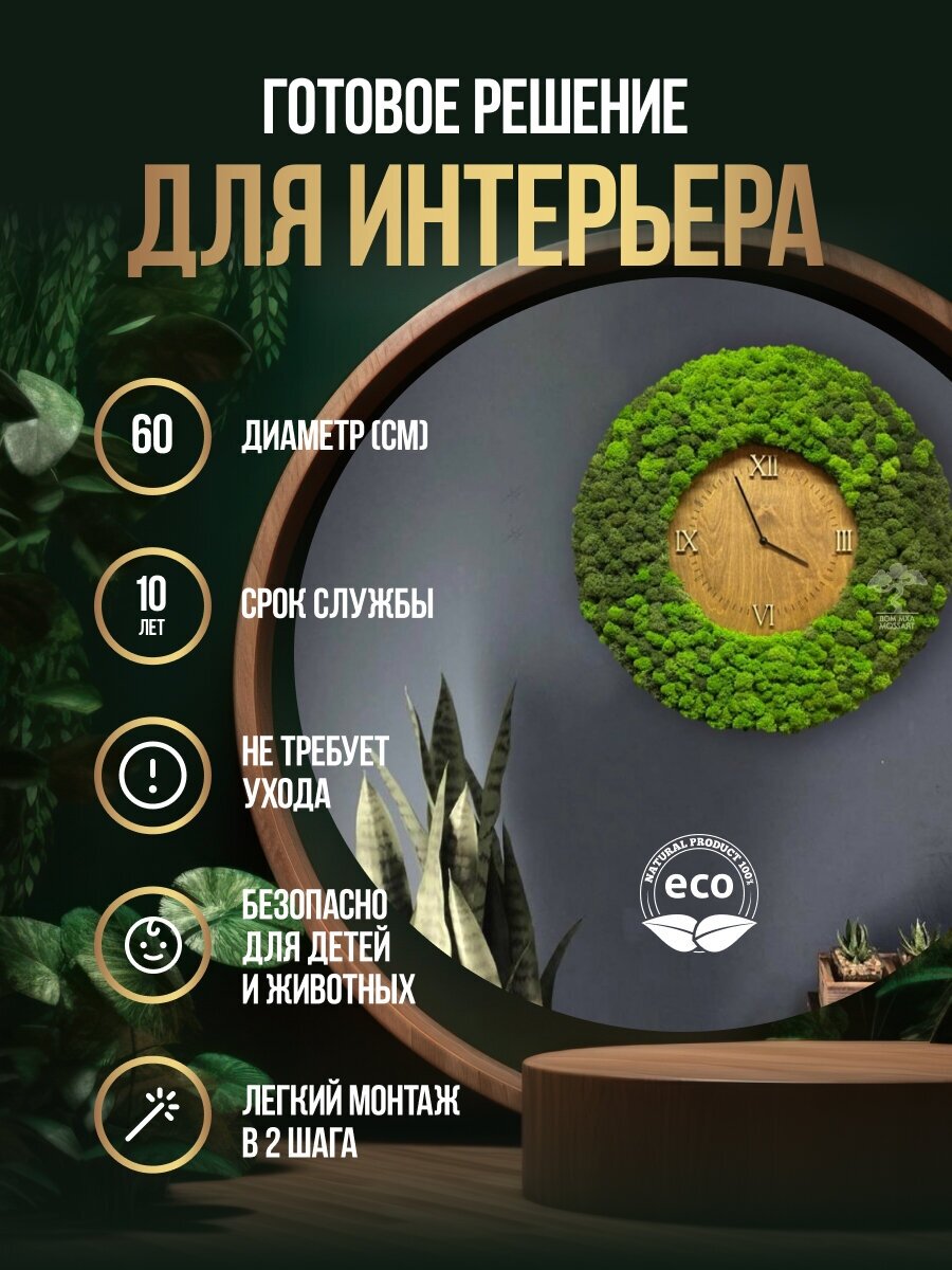 Часы настенные "Омбре" с градиентом из мха Ягель в подарочной упаковке, 60 см.