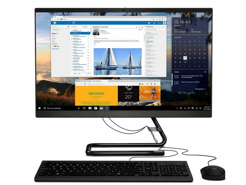 23.8" Моноблок Lenovo IdeaCentre AIO 3 24ARE05 (F0EW002URK) черный - 1920x1080, IPS, AMD Ryzen 5 4500U, ядра: 6 х 2.3 ГГц, 8 ГБ, SSD 128 ГБ HDD 1024 ГБ, AMD Radeon Graphics, Windows 10 Home