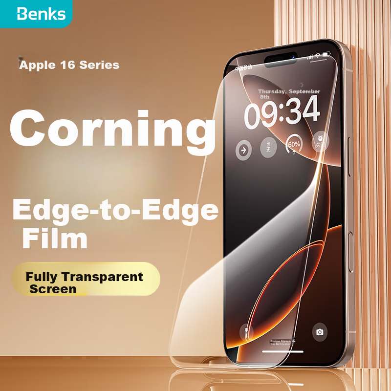 Benks Corning Full-Clarity Закаленное Стекло Защитная Пленка для iPhone 16 Pro - HD Прозрачная Безрамочная Ударопрочная