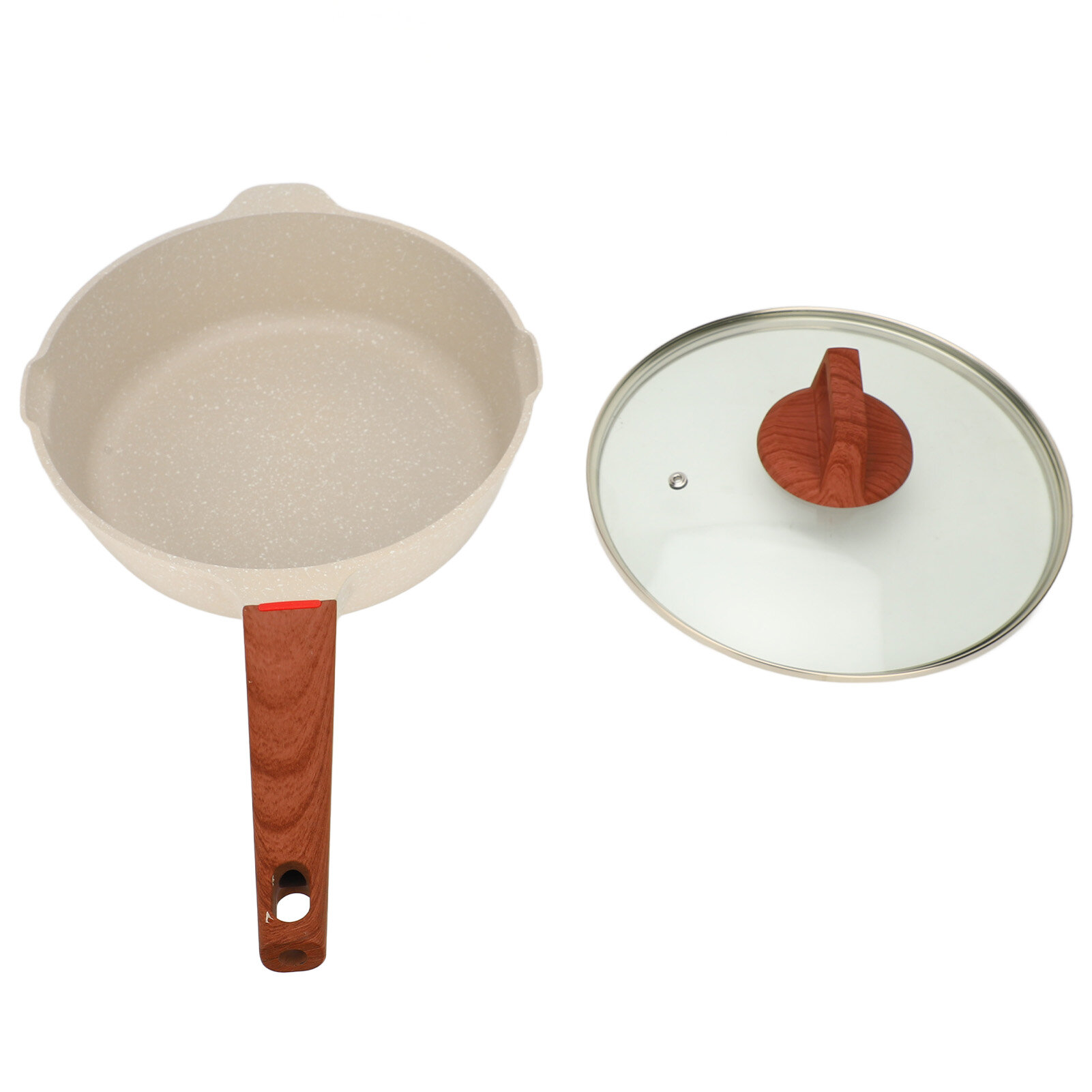 Maifan Stone Frying Pan Professional Prevents Stick Easy Cleaning Efficient Even Heating Cooking with Lid for Kitchen Ivory White (with Lid) 24cm/9.4in