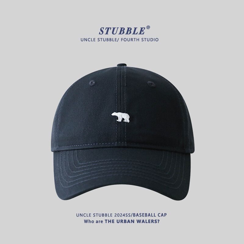 Мужская и женская корейская бейсболка с вышитым изображением белого медведя, с большой окружностью головы, широкими полями и мягким верхом для маленького лица