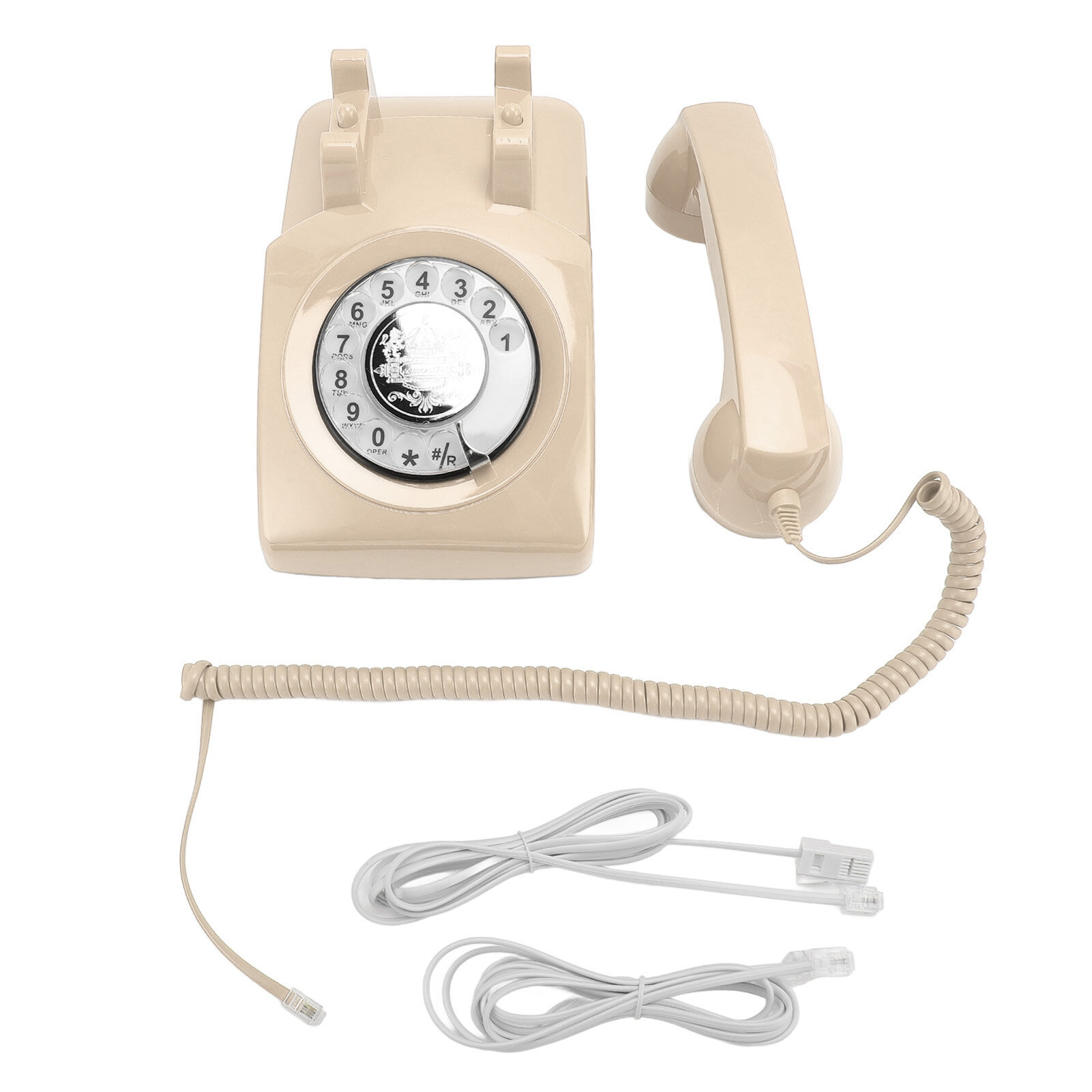 Ретро-телефон с дисковым набором в стиле 1960-х годов, винтажный дисковый телефон, старомодные проводные стационарные телефоны с механическим звонком для домашнего стола, офиса, бежевого цвета