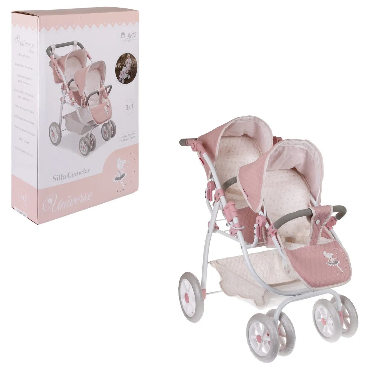 Коляска-трансформер Arias Universe T26180, для кукол, розовая