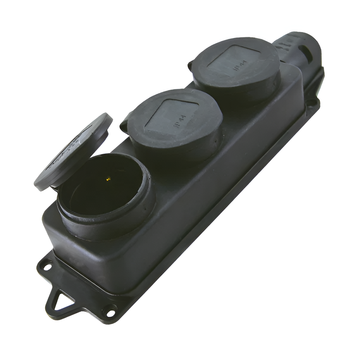 Розетка переносная с заглушками, 3 гнезда 2P+PE, 16A 230V, IP44, каучук