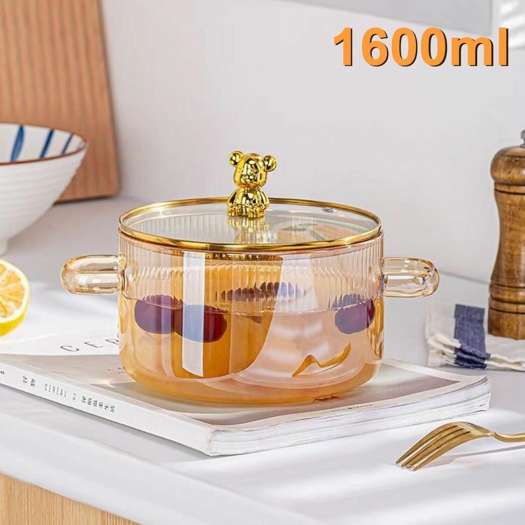 Медвежья Стеклянная Кастрюля прозрачная / Кастрюля стеклянная с крышкой жаропрочная