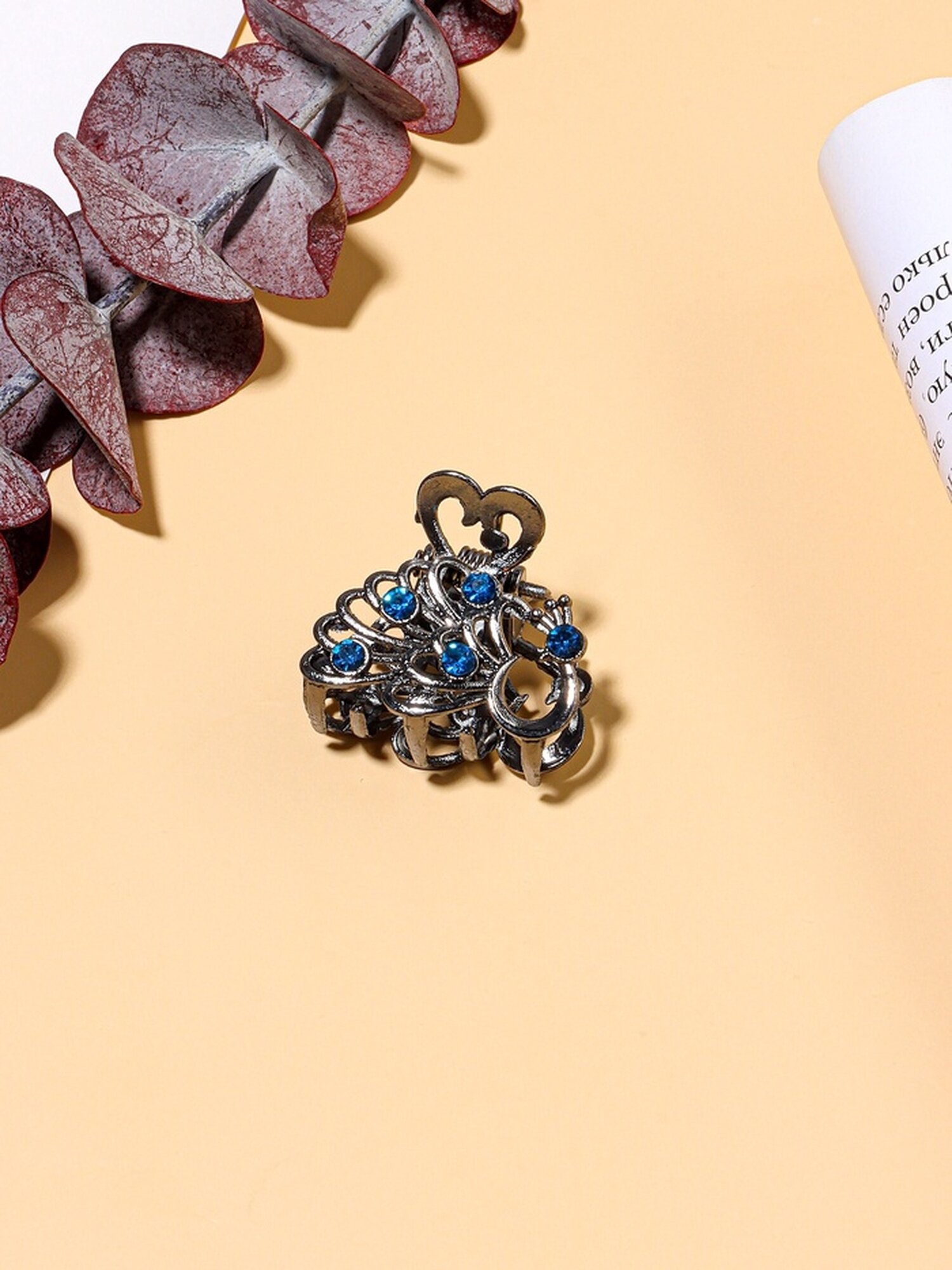 Крабик для волос Сима-ленд «Синий туман», в форме павлина, серебристый/синий, 2,5 см