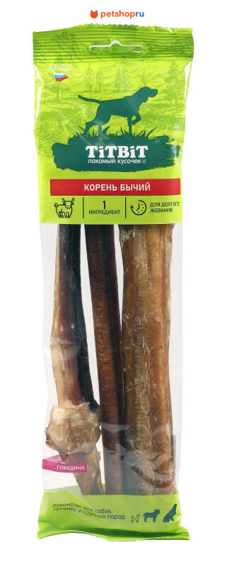 TiTBiT Корень бычий для чистки зубов, мягкая упаковка, 100 грамм