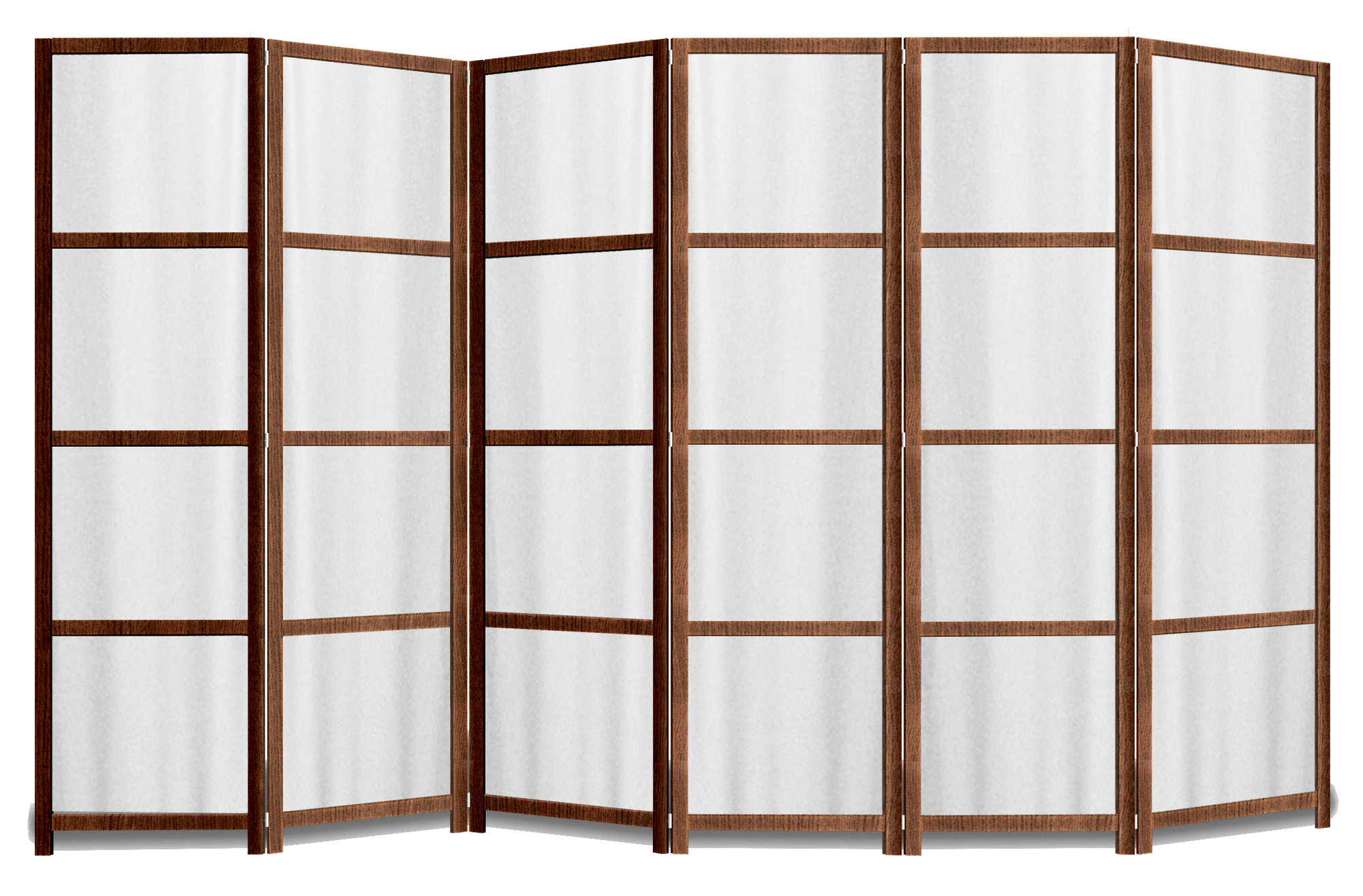 Квадрат Белый в Венге - 6 секций. Ширма тканевая складная в коричневом каркасе. Ширина 276см. Высота 180см