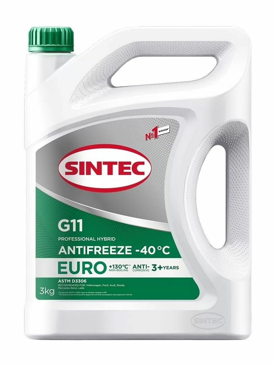 Антифриз готовый силикатный зеленый Euro G11 3кг, SINTEC 102432