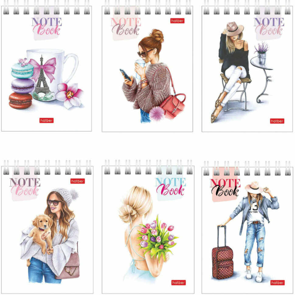 Блокнот малый формат А7 75х105 мм, 60 л, гребень, картон, клетка, HATBER "Happy time", 066624, 60Б7В1гр, 113475