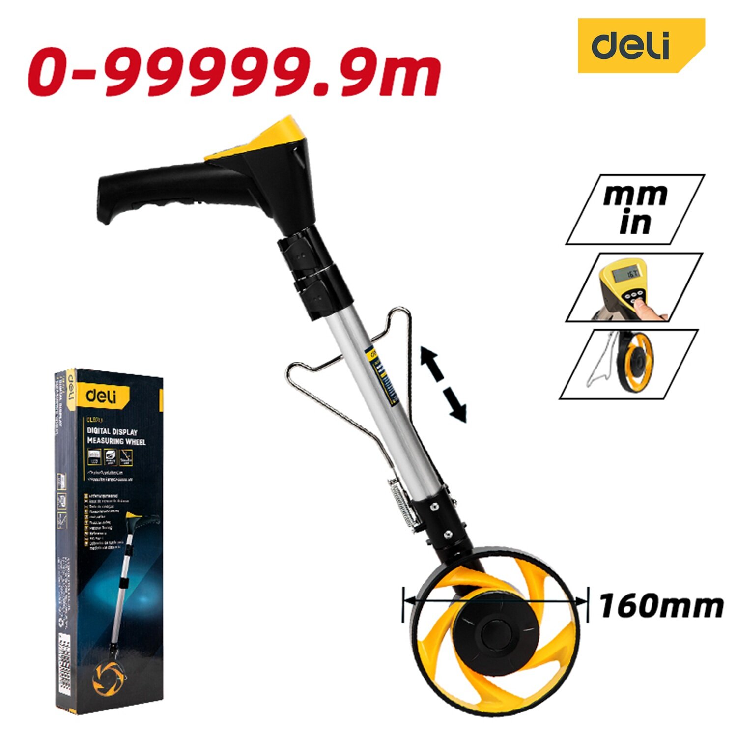 Курвиметр 150мм с цифровым дисплеем (измерительное дорожное колесо) Deli DL9713 трёхступенчатая ручка, деление 0,1мм