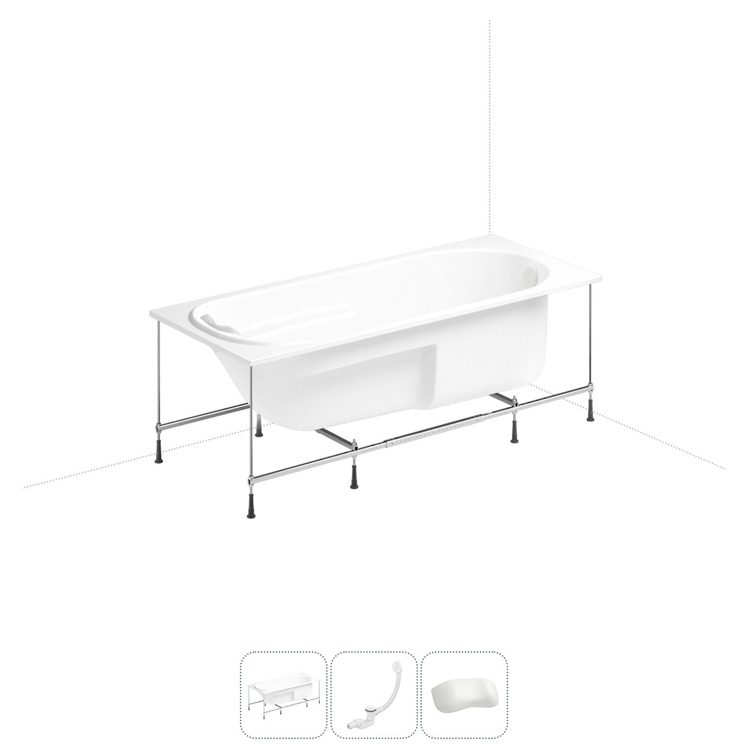 Акриловая ванна 160x75 с каркасом Lavinia Boho Bristol 20220974R в наборе 4 в 1: прямоугольная ванна 160 x 75 см, каркас, слив-перелив, подголовник