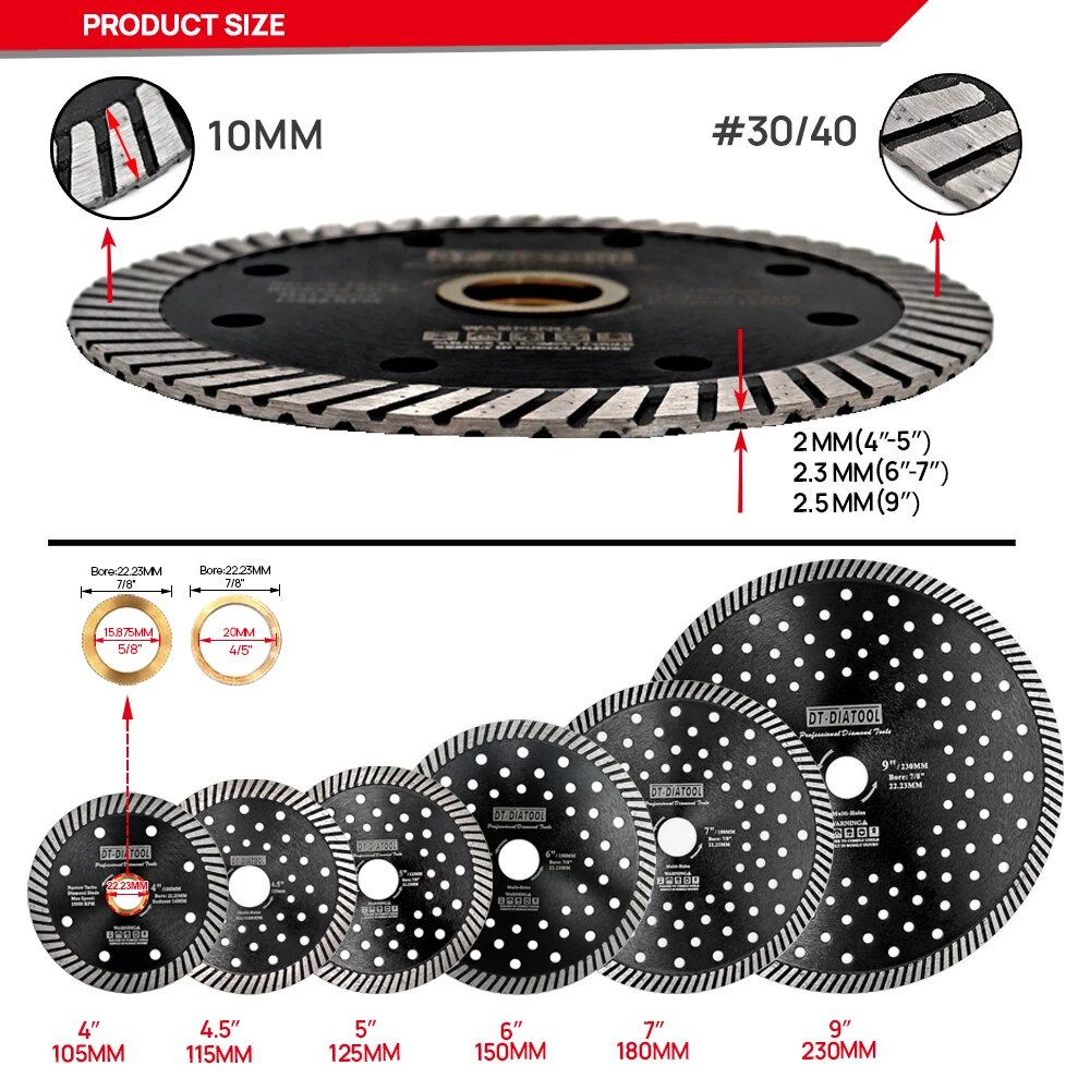 DT-DIATOOL 2 шт. Мокрый сухой алмазный узкий турбо дыропробивная машина пильный диск 115mm and 125mm