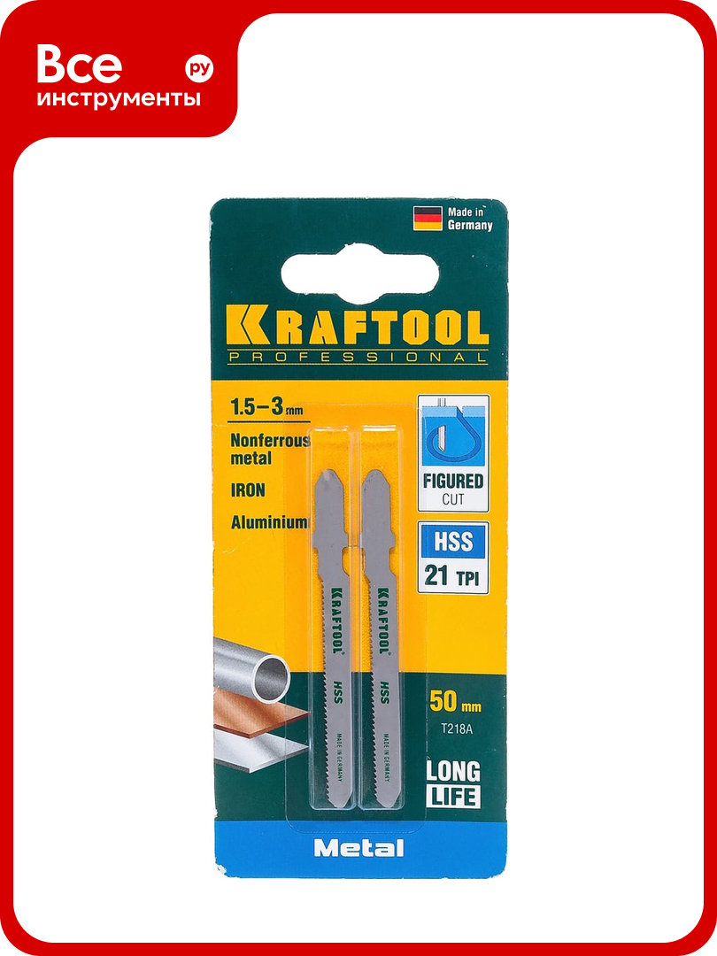 Пилки KRAFTOOL для эл/лобзика, HSS, по металлу, фигурный рез, EU-хвост, шаг