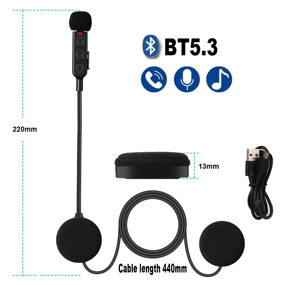 Мотоциклетный шлем Bluetooth 5,3 гарнитура Стереогарнитура Универсальная мотоциклетная гарнитура для шлема Беспроводная громкая связь Совершенно новый