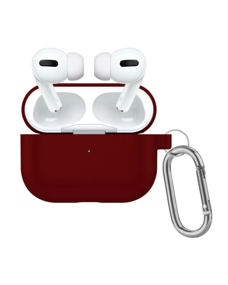 Чехол силиконовый с карабином для наушников AirPods 3, бордовый