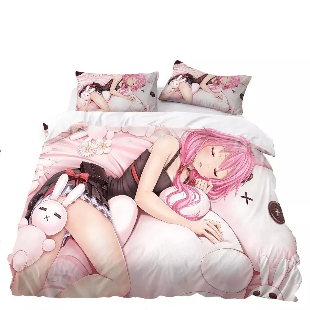 Комплект постельного белья NoEnName_Null 3D аниме 3 предмета полиэстер/хлопок двойной размер, 3pcs 180x210cm, Набор, Розовый