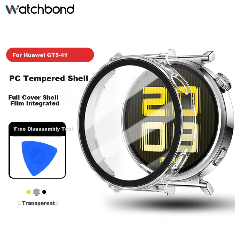 Защитный чехол Watchbond для Huawei Watch GT5 41 мм с прозрачным стеклом из ПК Цвет：Прозрачный [Чехол из ПК] GT5-41MM