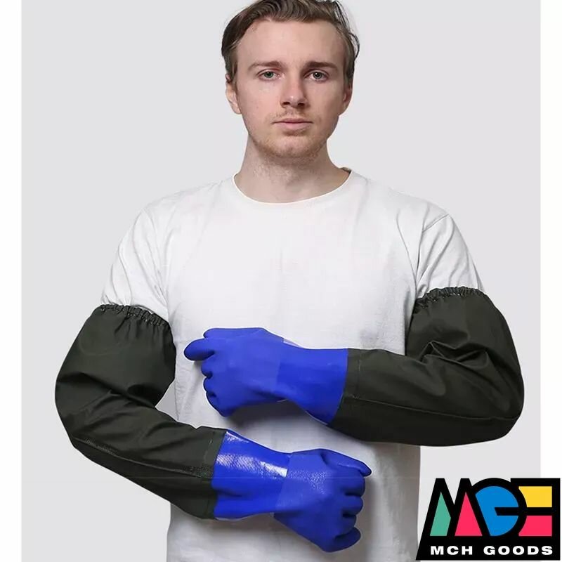 Перчатки резиновые для чистки овощей, рыбы/перчатки резиновые/Водонепроницаемый длинный рукав. синий